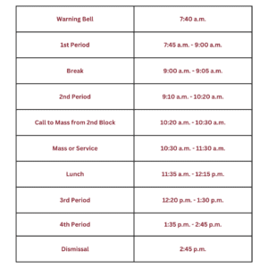Bell Schedules | Private Catholic High School in New Orleans, Louisiana ...