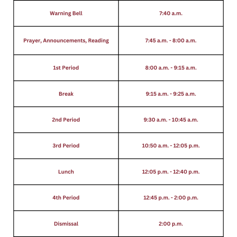 Bell Schedules | Private Catholic High School in New Orleans, Louisiana ...