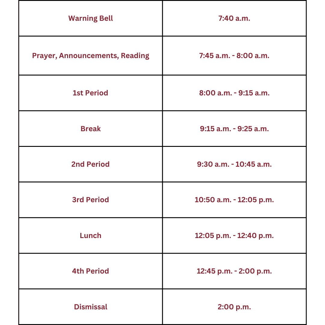 Bell Schedules | Private Catholic High School in New Orleans, Louisiana ...